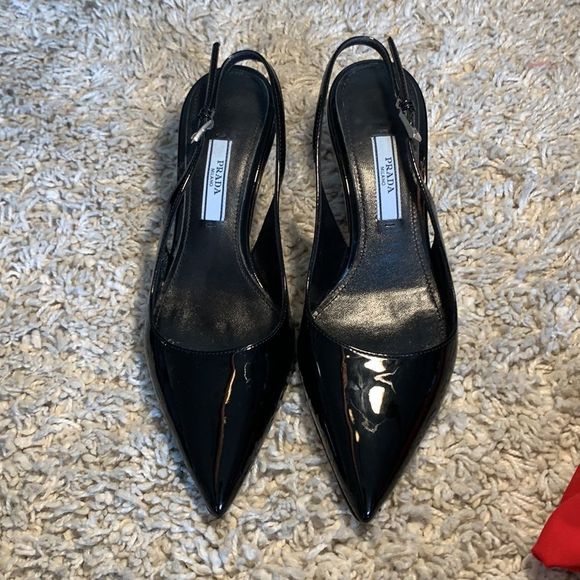Prada | Shoes | Prada 65 Black Patent Leather Sling Backpoint Toe Mule ...